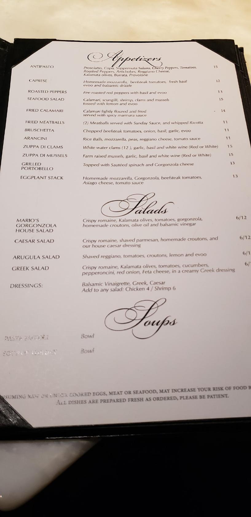 Menu at Mario’s Lake Ave pizzeria, Lake Worth