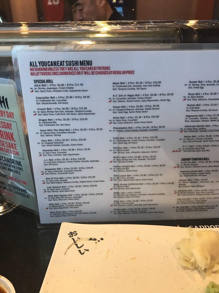 Menu at Sushi Tachi restaurant, North Las Vegas