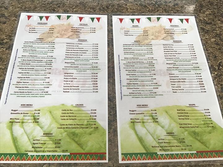 Menu at Taqueria La Furia restaurant, Indianapolis