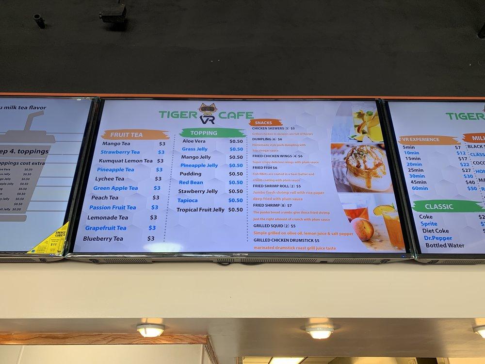 Menu at Tiger VR Cafe, Auburn