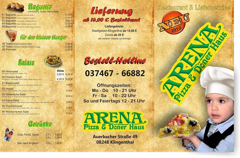 Speisekarte von Arena - Pizza & Döner Haus, Klingenthal