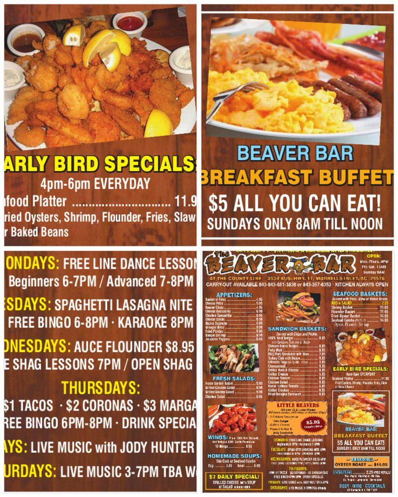 Menu at Big Beaver bar, Murrells Inlet