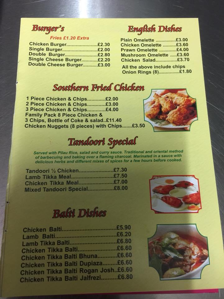 Menu at Hurst Cross Tandoori fast food, Ashton-under-Lyne