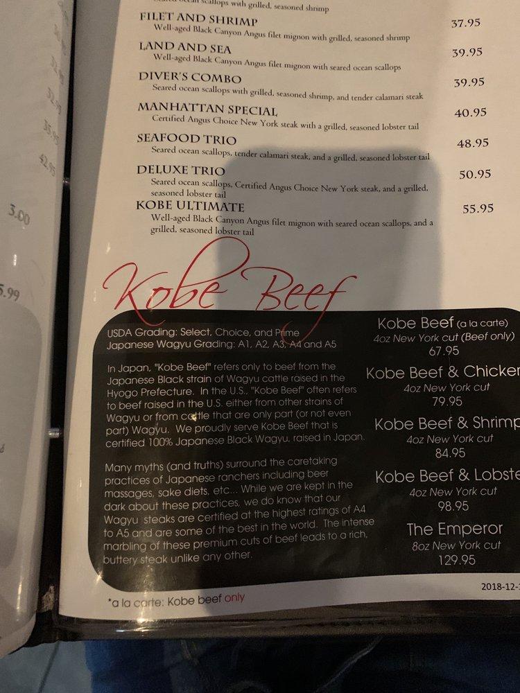 Menu at Kobe Steakhouse & Lounge, Seal Beach