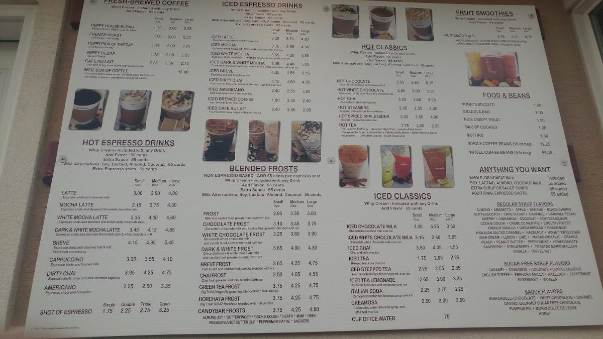 Menu at Peppy Coffee Co Drive Through cafe, Fort Morgan