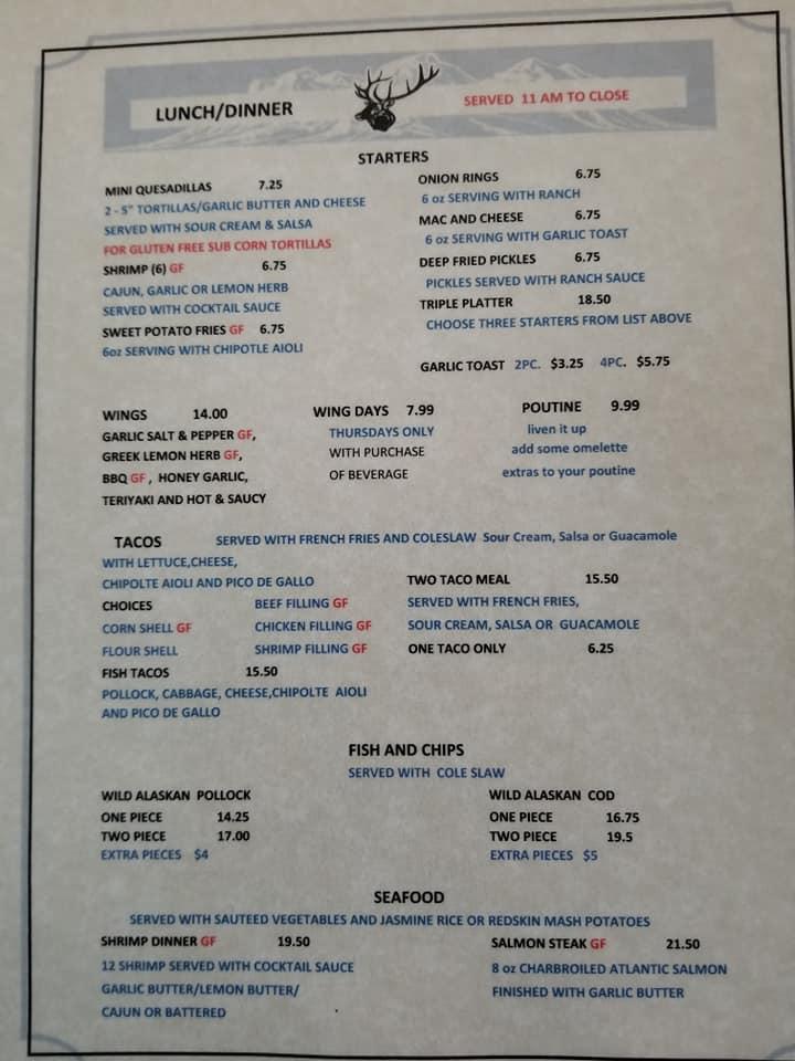 Menu at The Bombi Restaurant, Castlegar