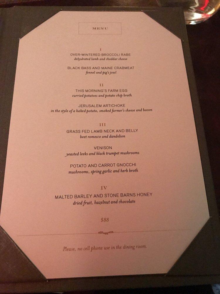 Menu at Blue Hil restaurant, New York City, 75 Washington Pl