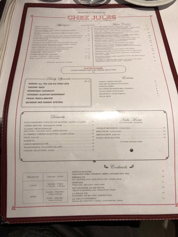 Menu au D'orsay Restaurant, Québec, 24 Rue Sainte-Anne