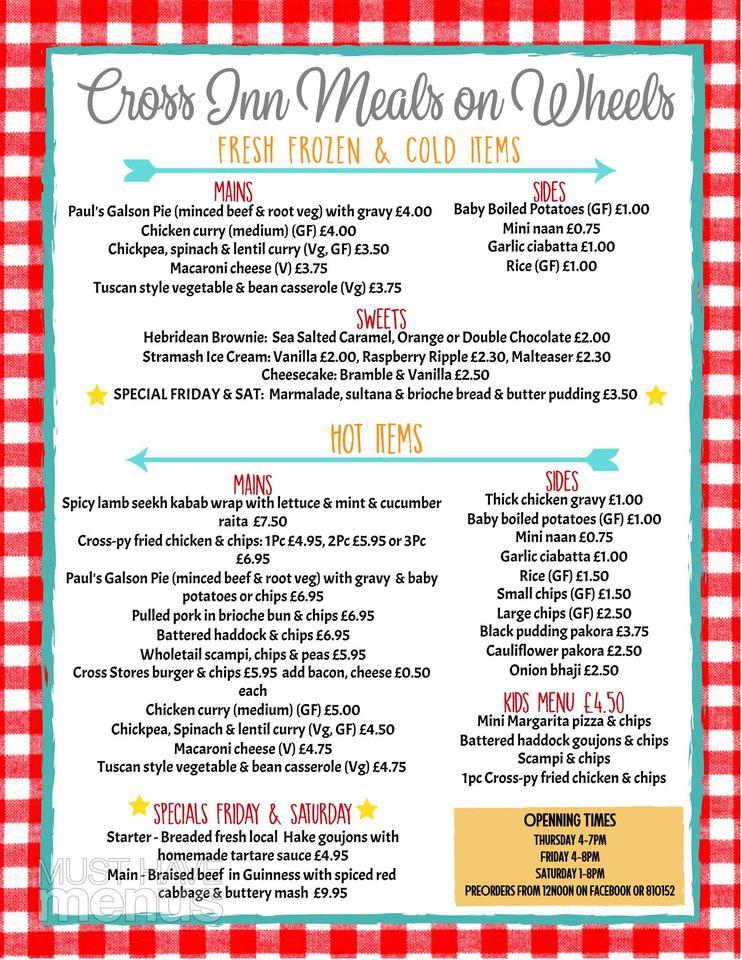 Menu at Cross Inn pub & bar, England, Cross Inn