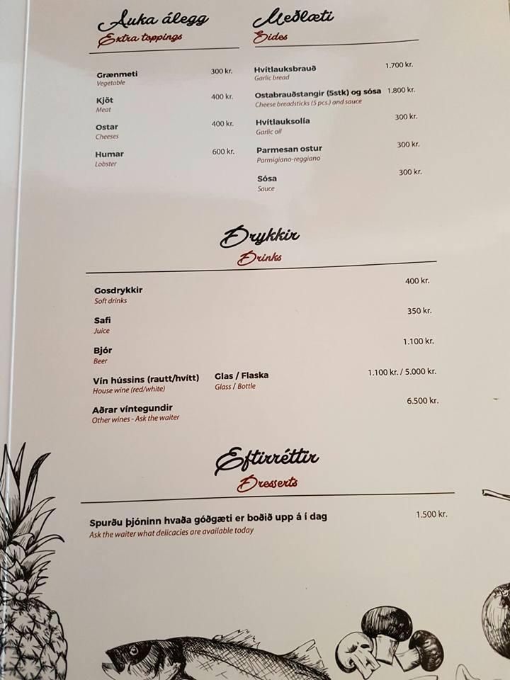 Speisekarte von La Colina Pizzeria, Borgarnes