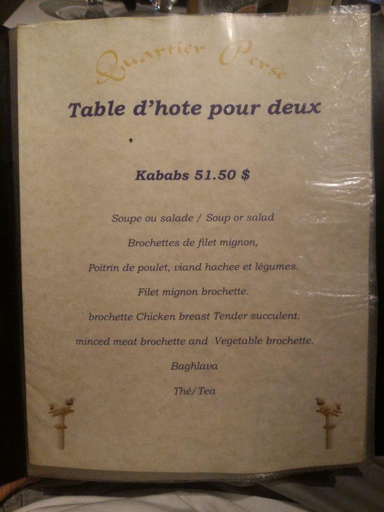 Carta del restaurante Quartier-Perse, Montréal