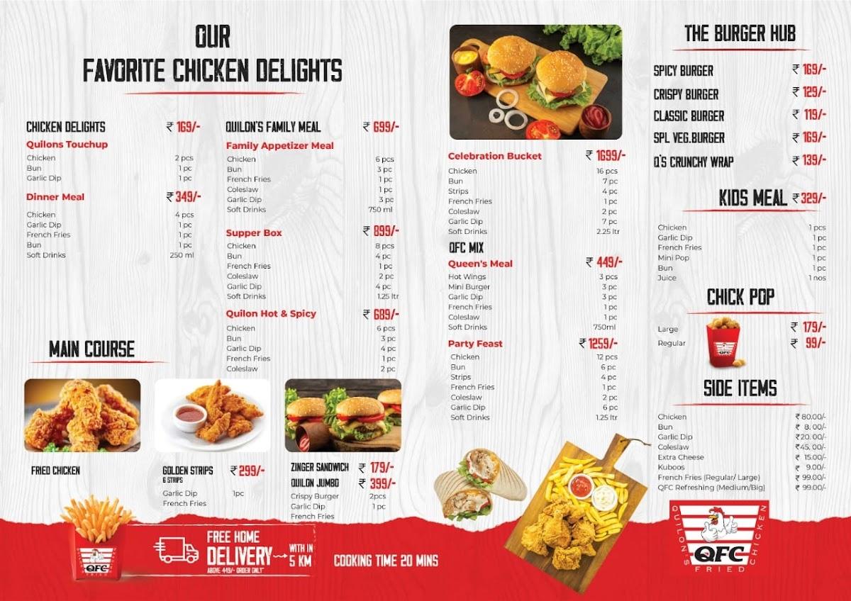 Menu at Quilon’s Fried Chicken, Kollam