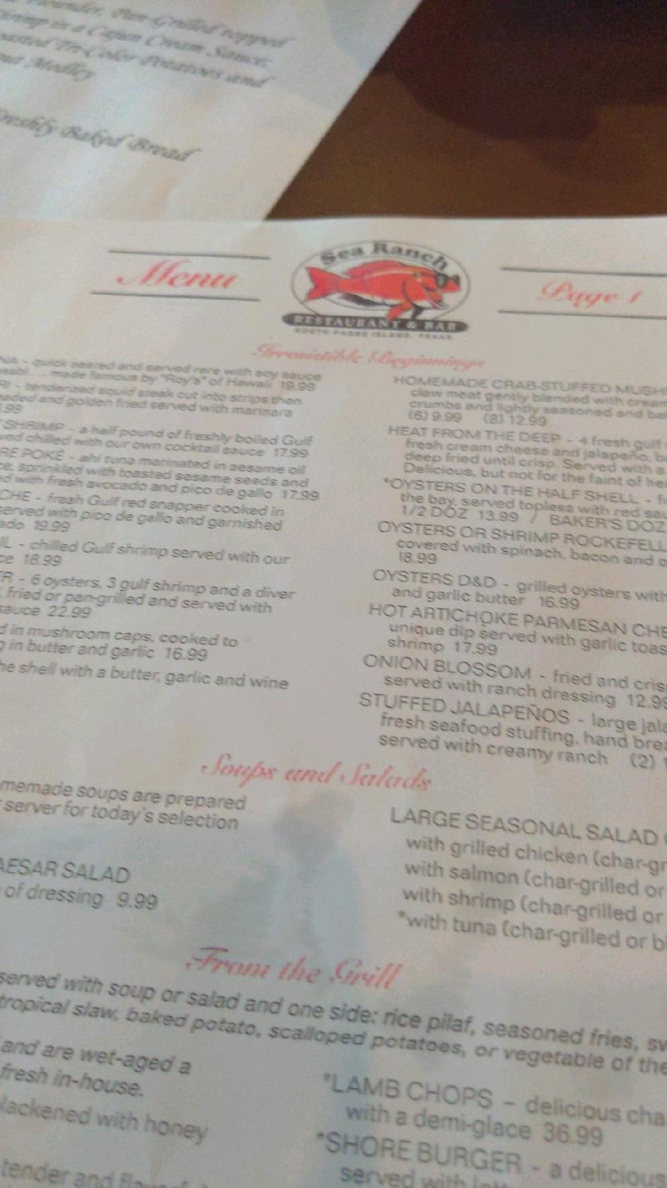 Menu at Sea Ranch Restaurant, South Padre Island, 33330 State Park Rd ...