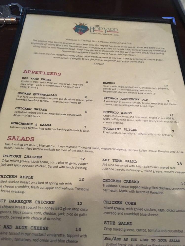 Menu at The Hop Yard Alehouse & Grill pub & bar, Pleasanton