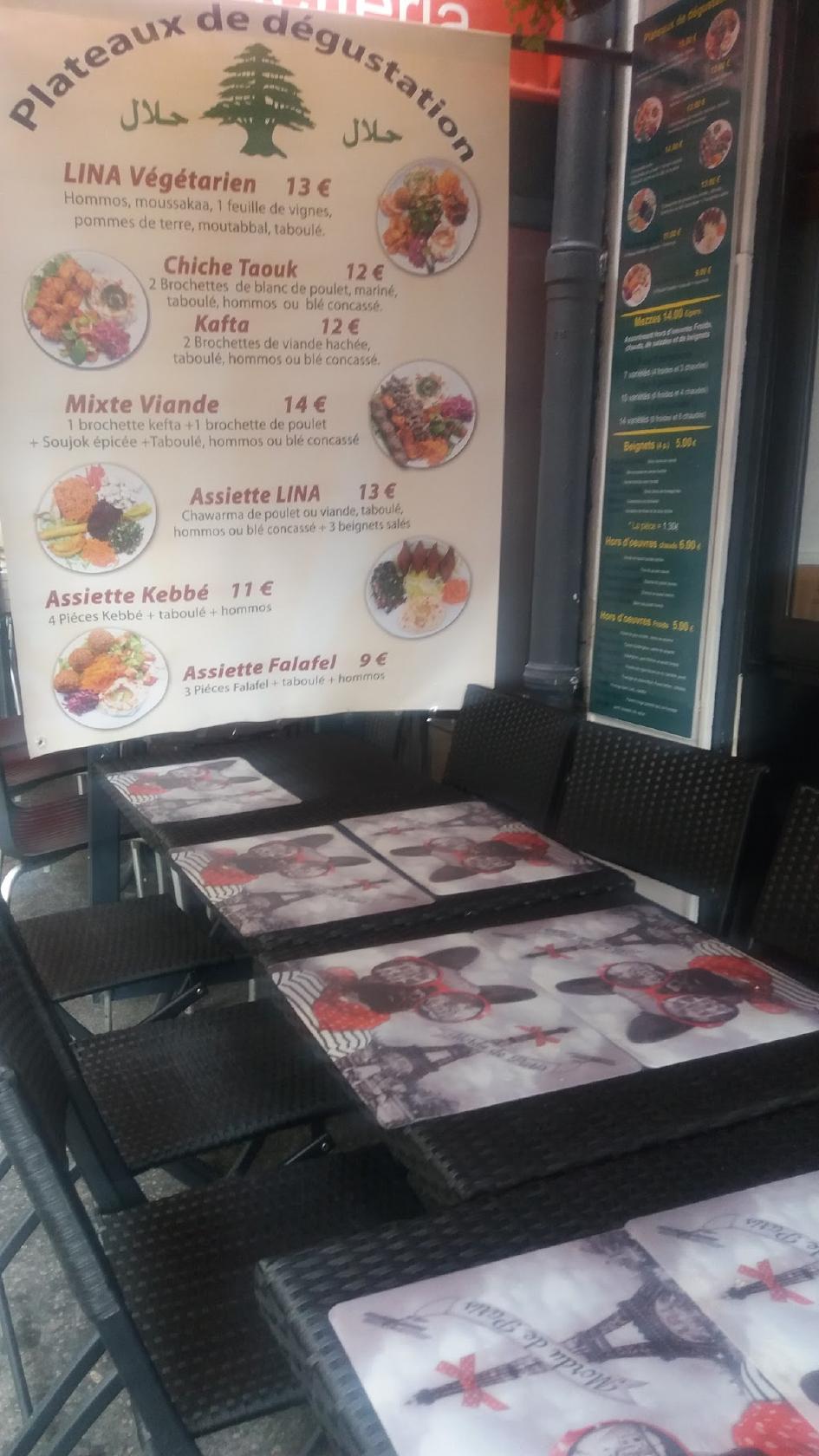 Menu at lina restaurant libanais syrien, Paris