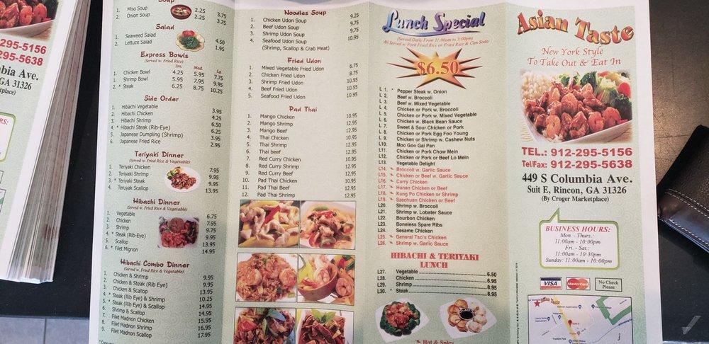 Menu at Asian Taste restaurant, Rincon
