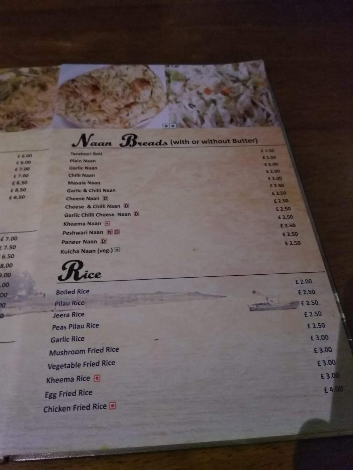Menu at Blue Peter Club, Leicester