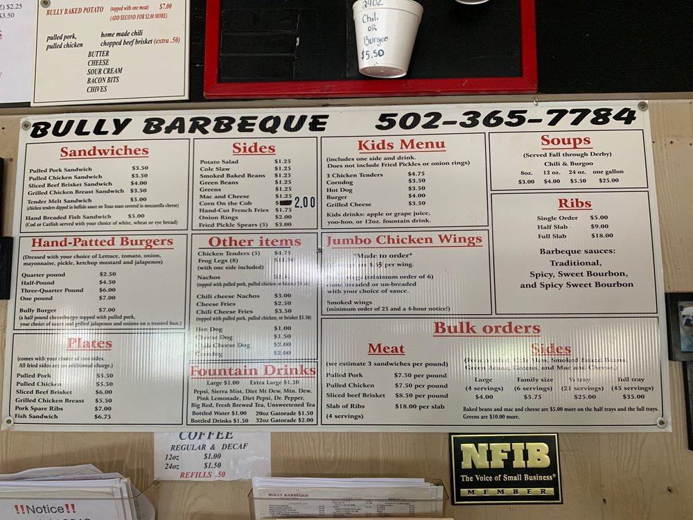 Menu at Bully Barbeque, La Grange, W U.S. Hwy 42