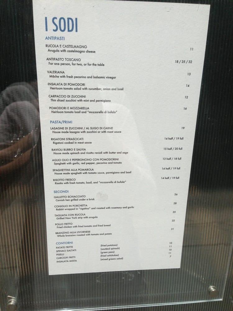 Menu at I Sodi restaurant, New York City, 314 Bleecker St