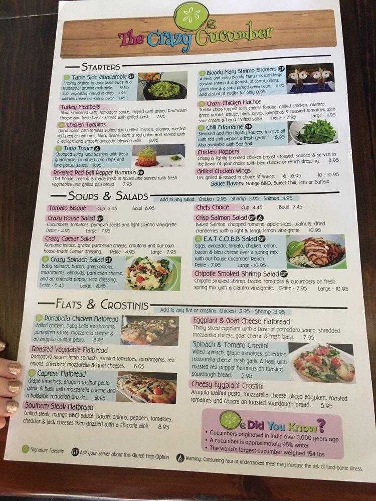 Menu at The Crazy Cucumber 352 Eatery and Bar, Ocala, SW College Rd #1910