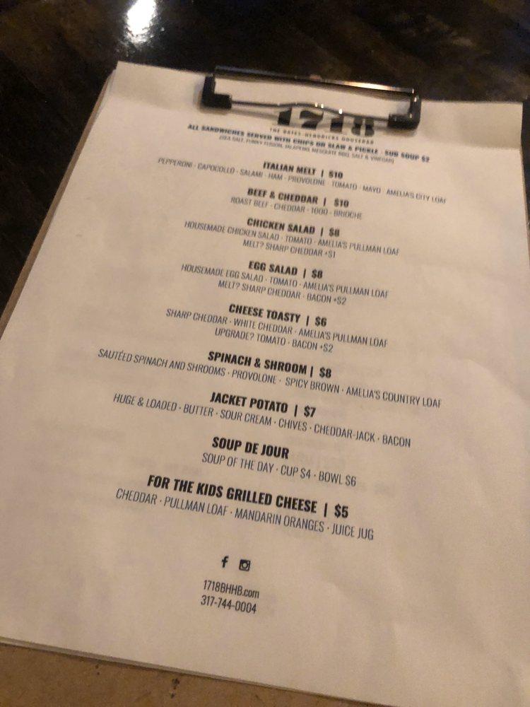 Menu at 1718 House Bar, Indianapolis
