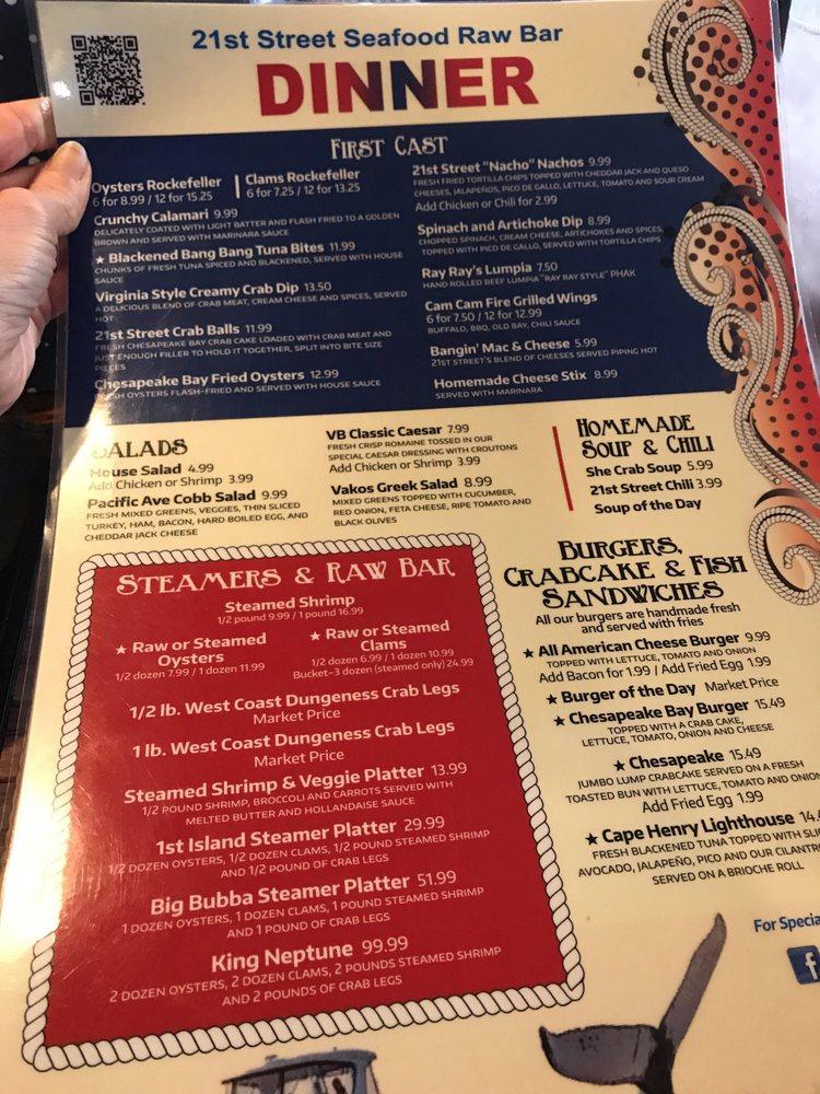 Menu at 21st Street Seafood Raw Bar, Virginia Beach