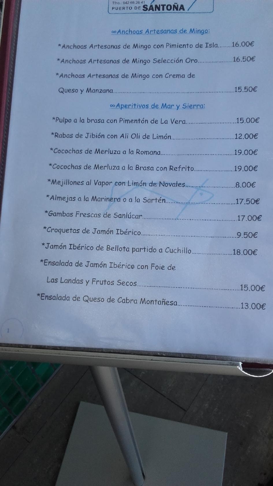 Menu at Bar El Muelle, Santoña