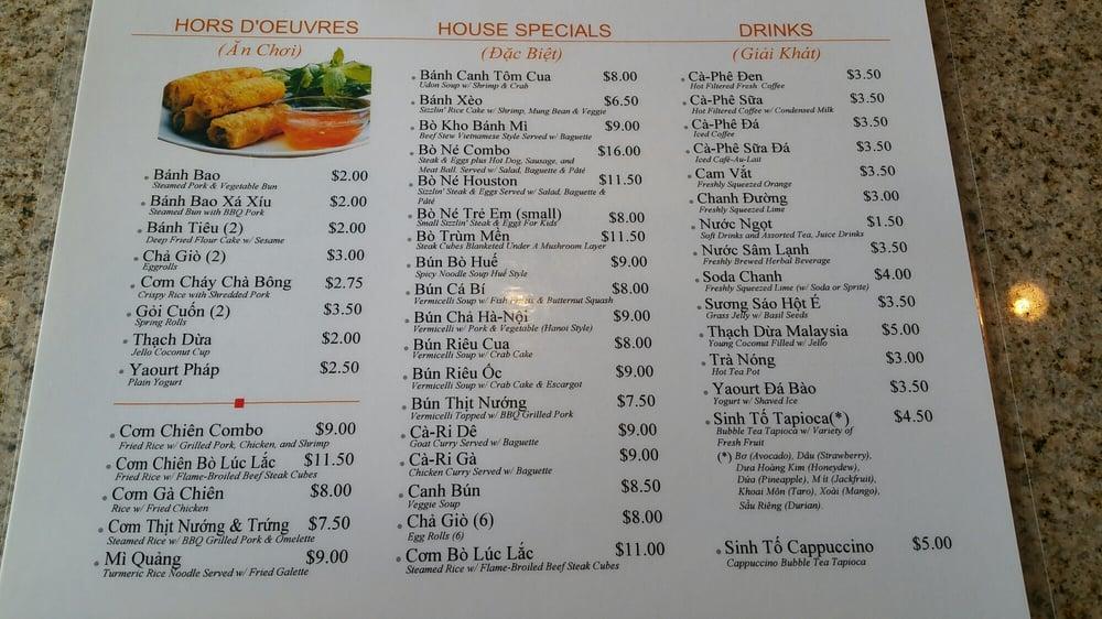 Menu at Bo Ne Houston restaurant, Houston, Beechnut St Ste. L