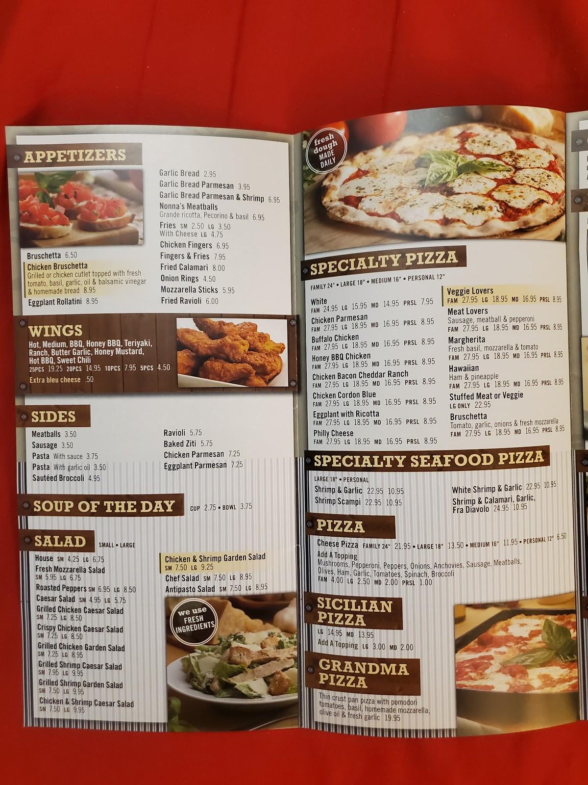 Menu at Caputo's Pizza restaurant, Middletown