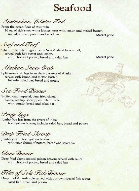 Menu at Cold Springs Resort restaurant, Hamilton