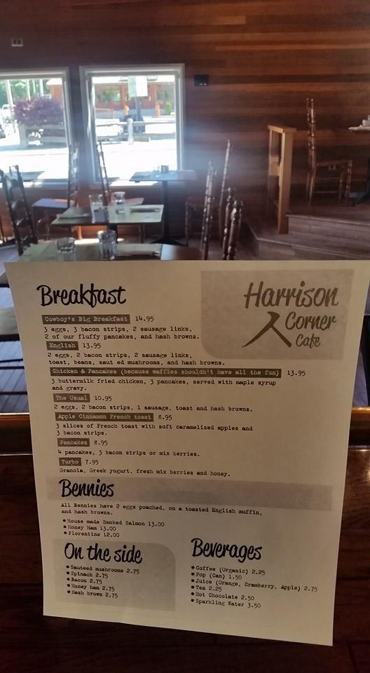 Menu at Harrison Corner Cafe, Harrison Hot Springs