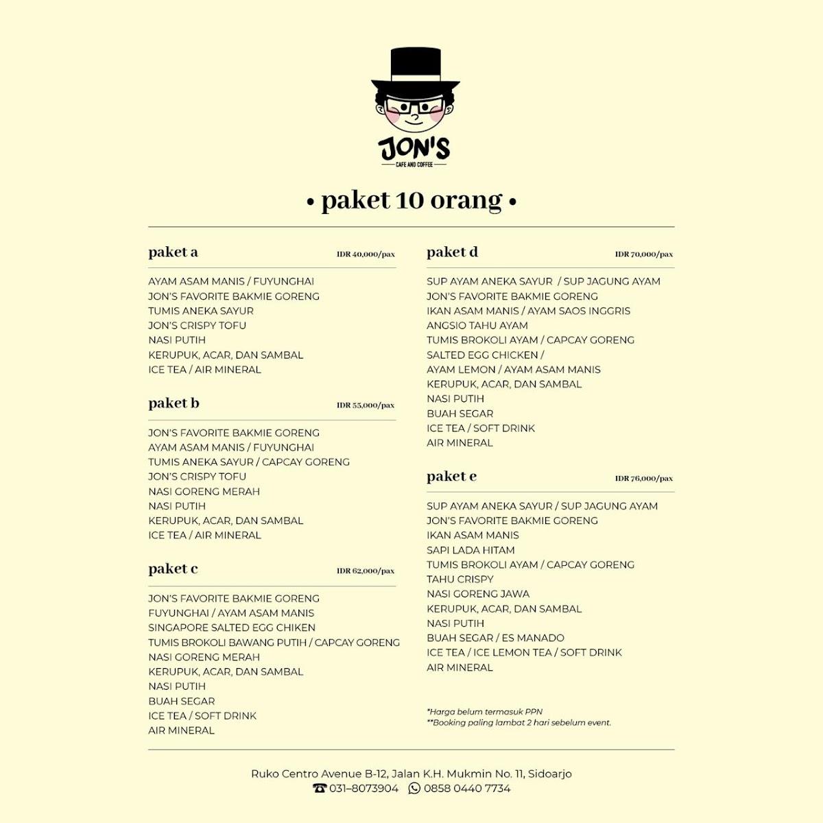 Menu at Jon's Cafe And Coffee, Sidoarjo, Jl. Taman Pinang Indah BB4 No.12A