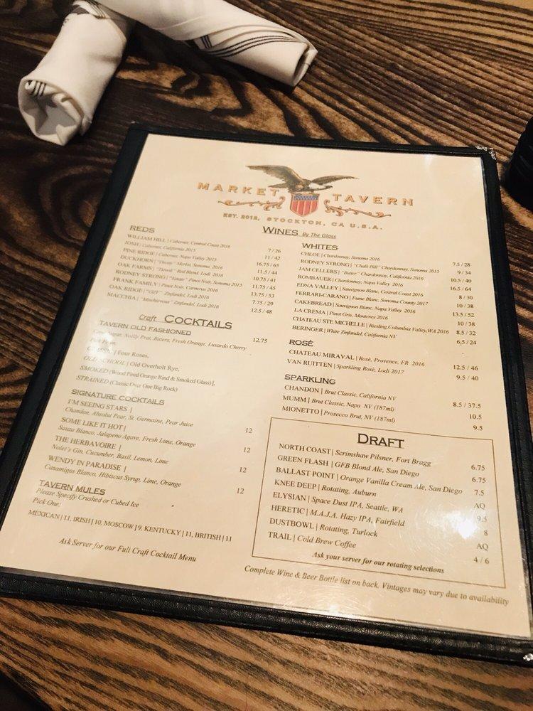 Menu at Market Tavern pizzeria, Stockton