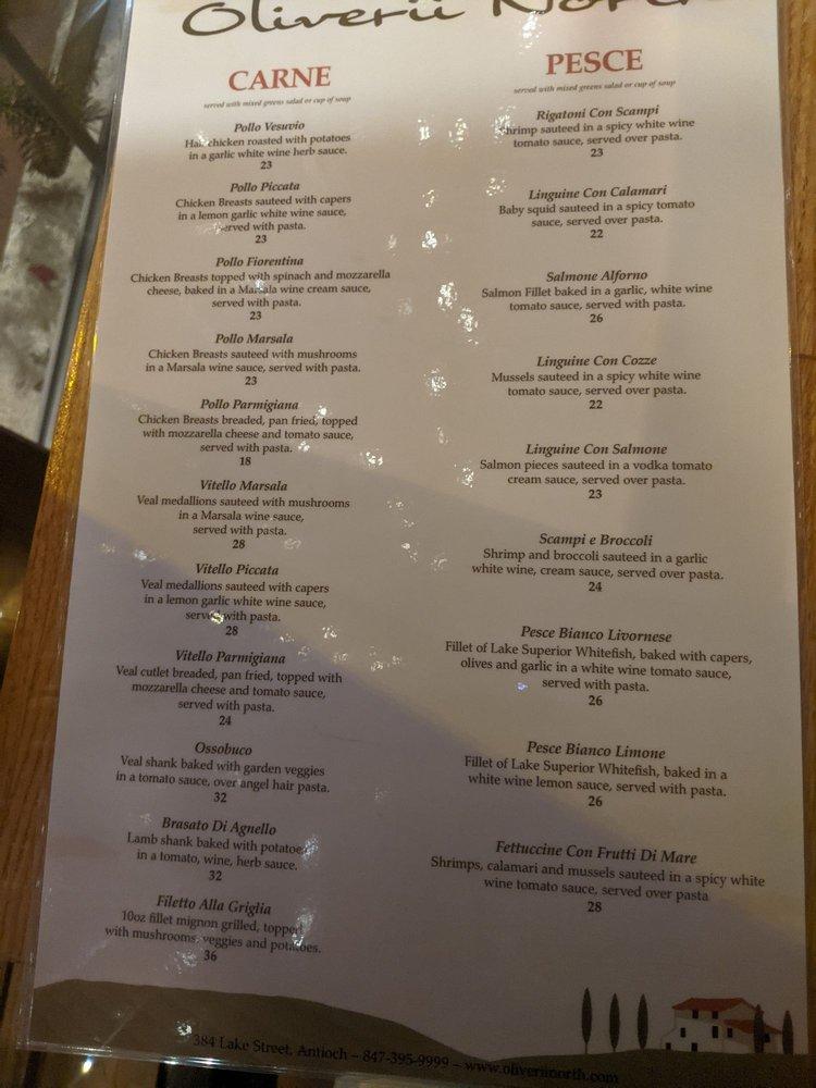 Menu at Oliverii North restaurant, Antioch
