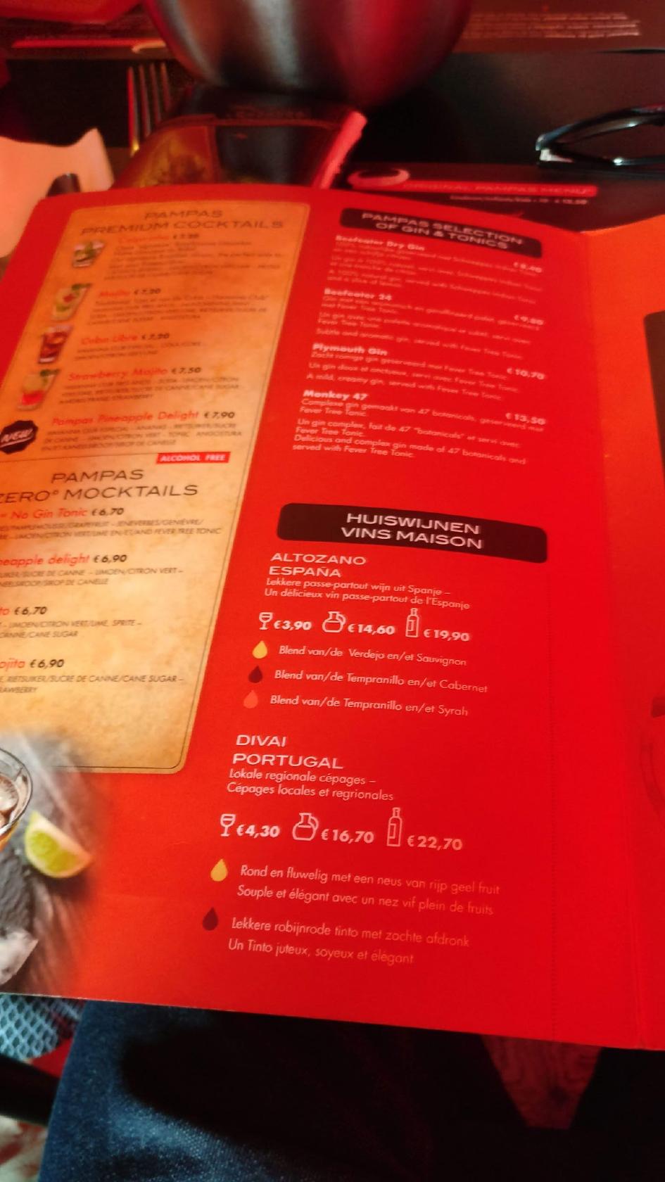 Menu at Pampas Rodizio Gent, Ghent