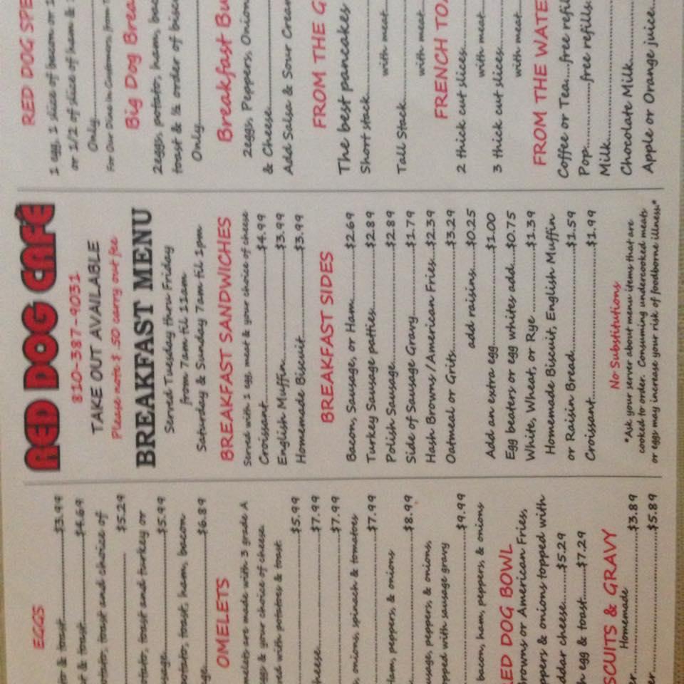 Menu at Red Dog Cafe, Yale