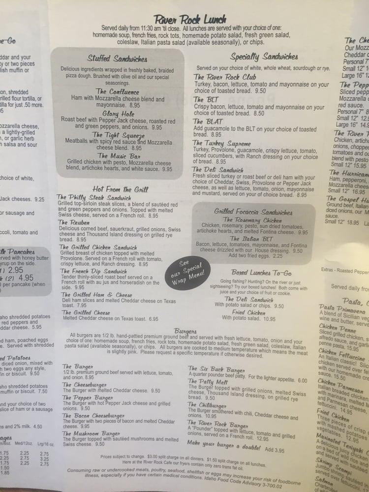 Menu at River Rock Cafe, Riggins