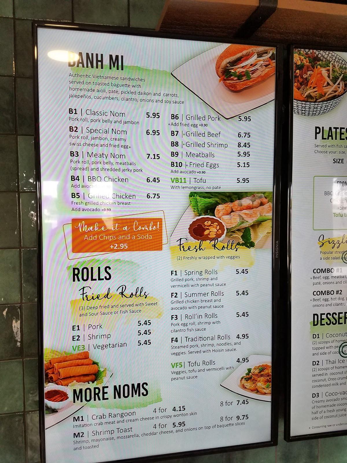 Menu at Saigon Noms restaurant, Apache Junction