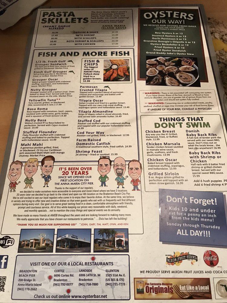 Menu at Anna Maria Oyster Bar - Cortez, Bradenton, Cortez Village 6696