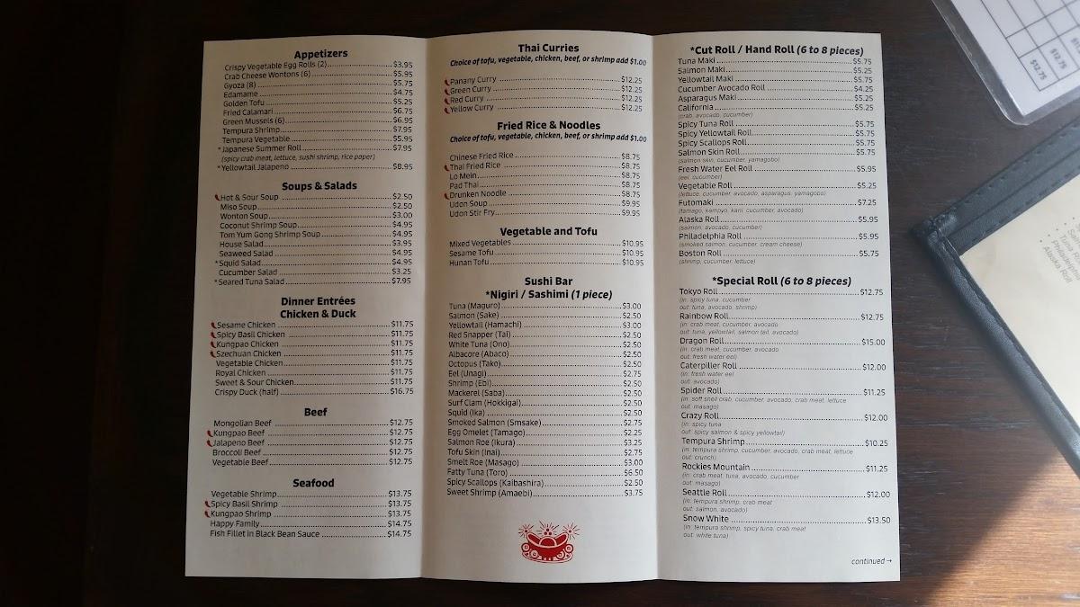 Menu at Asian Fusion restaurant, Gypsum