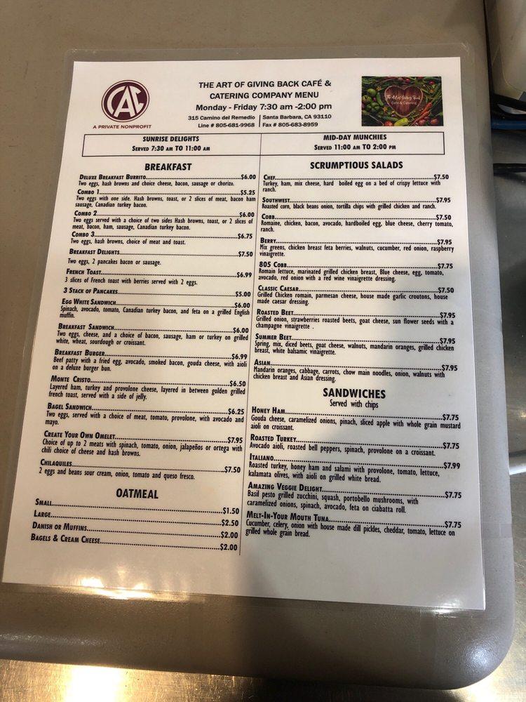 Menu at Back Door Deli cafe, Santa Barbara