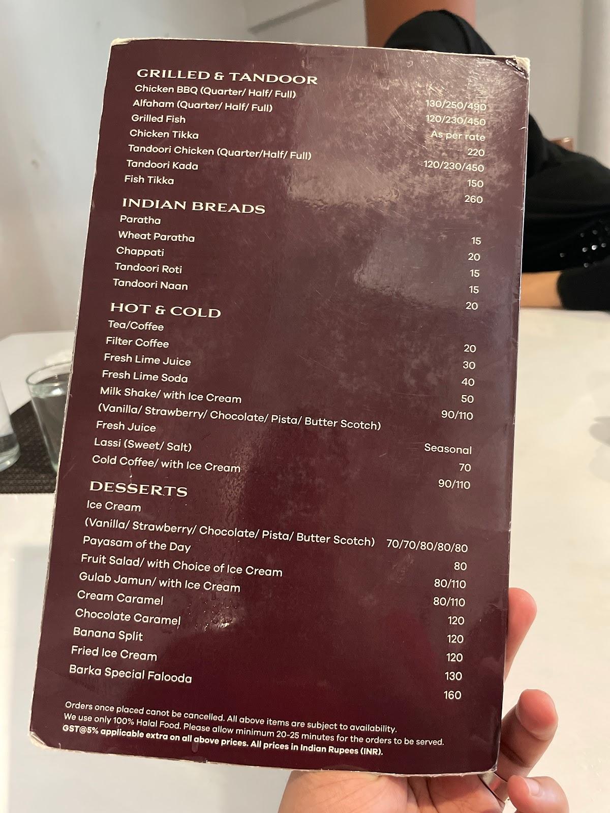 Menu at Barka Restaurant Kannur, Kannur