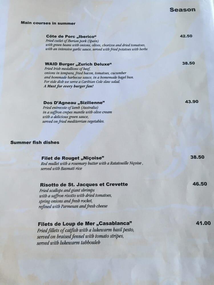 Speisekarte von Restaurant Die Waid, Zürich