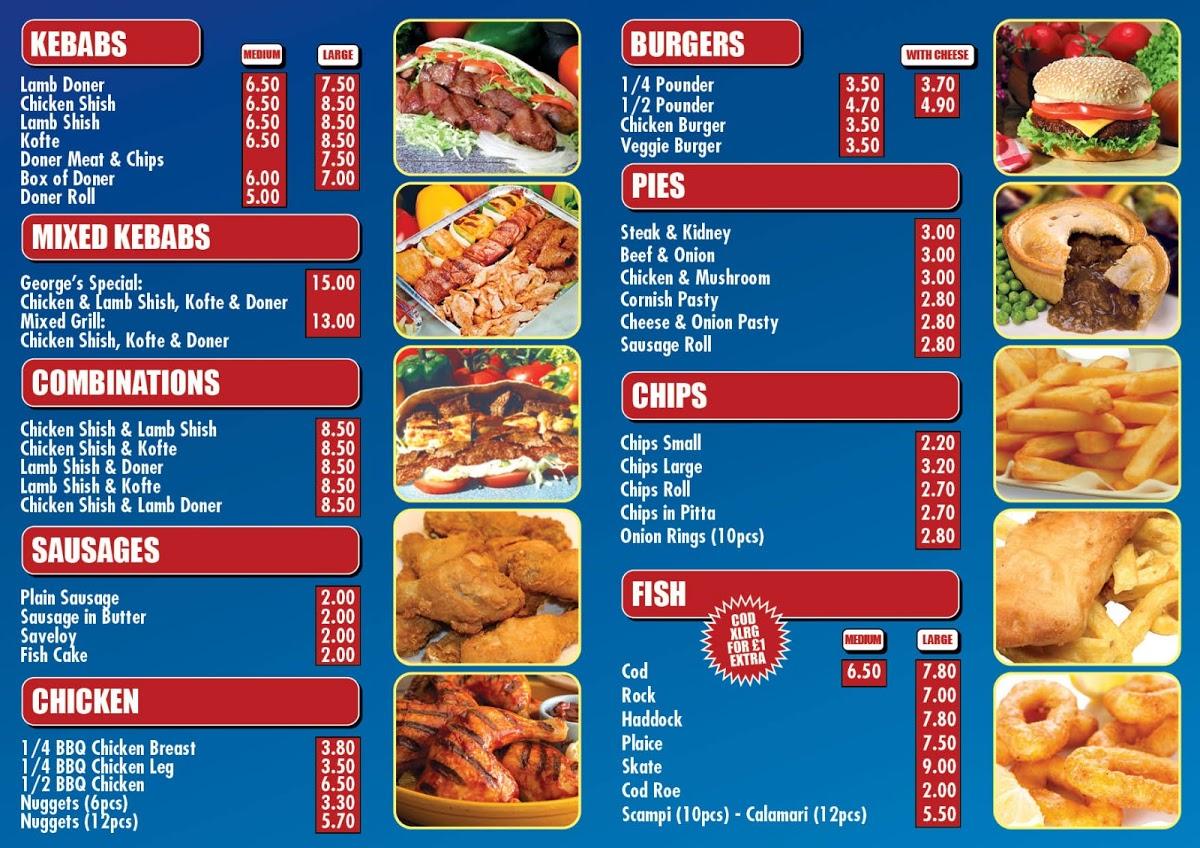 Menu at George's Fish Bar, Tilbury