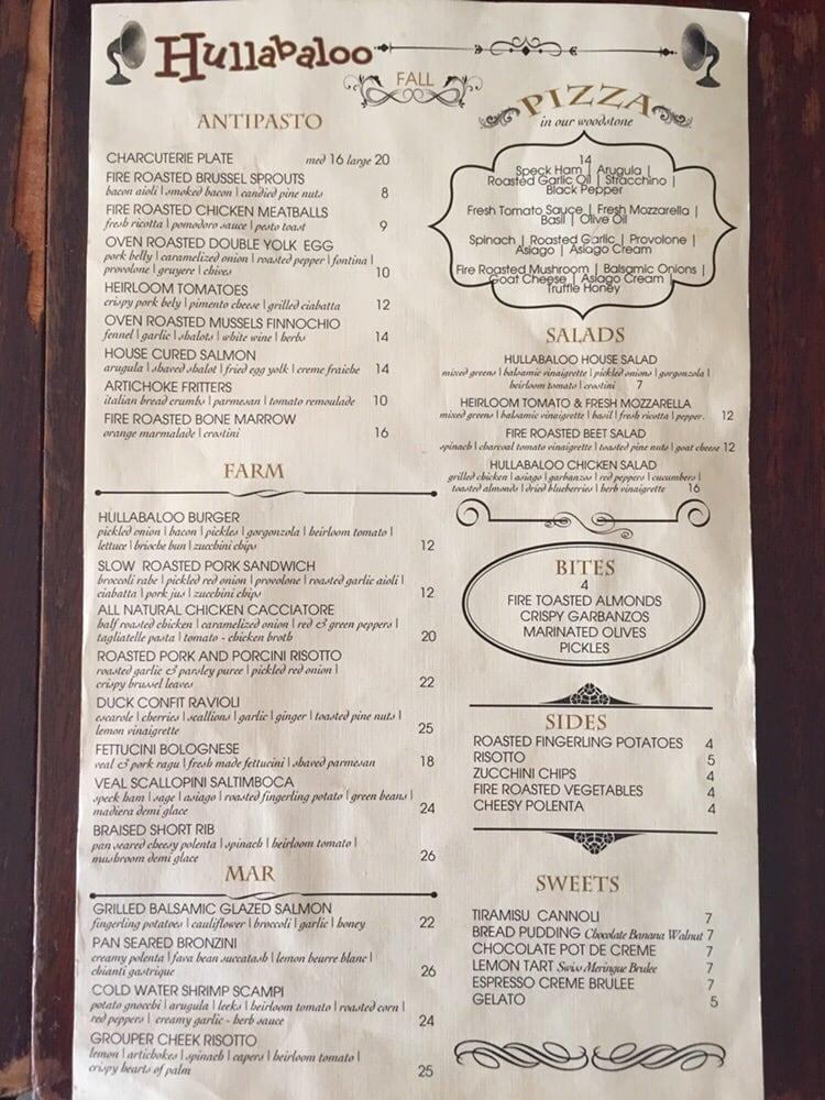 Menu at Hullabaloo pub & bar, West Palm Beach