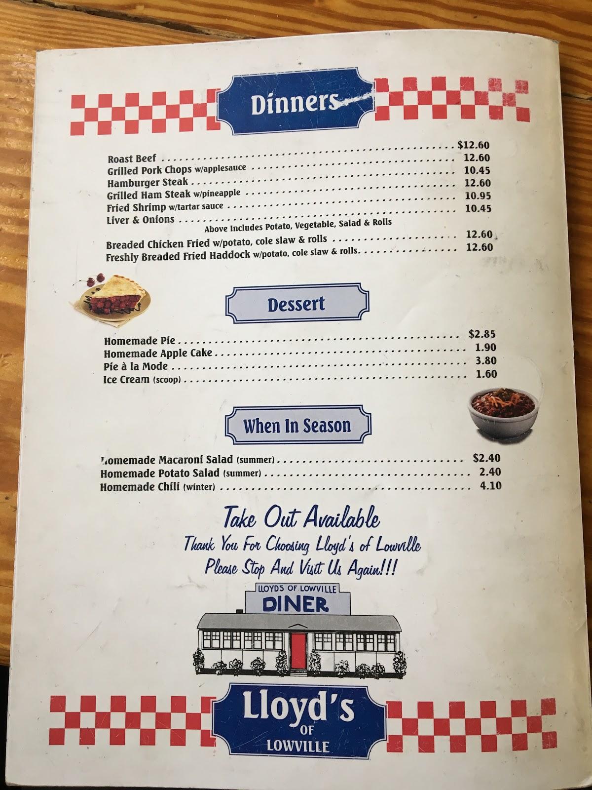Menu at Lloyd's of Lowville restaurant, Lowville