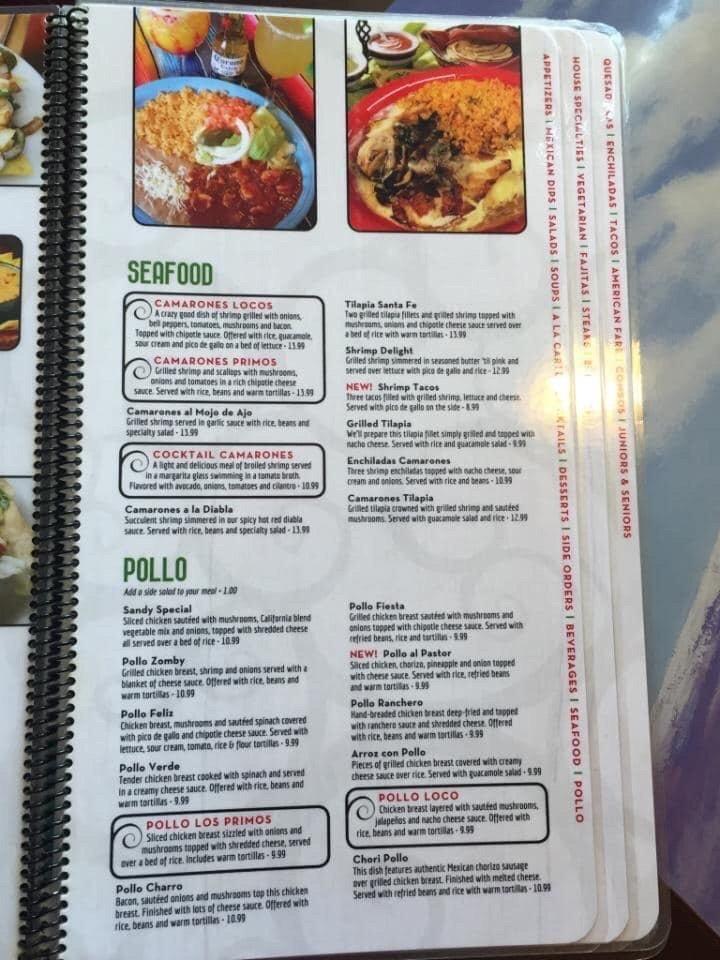 Menu at Los Primos Mexican restaurant, Hidden Valley
