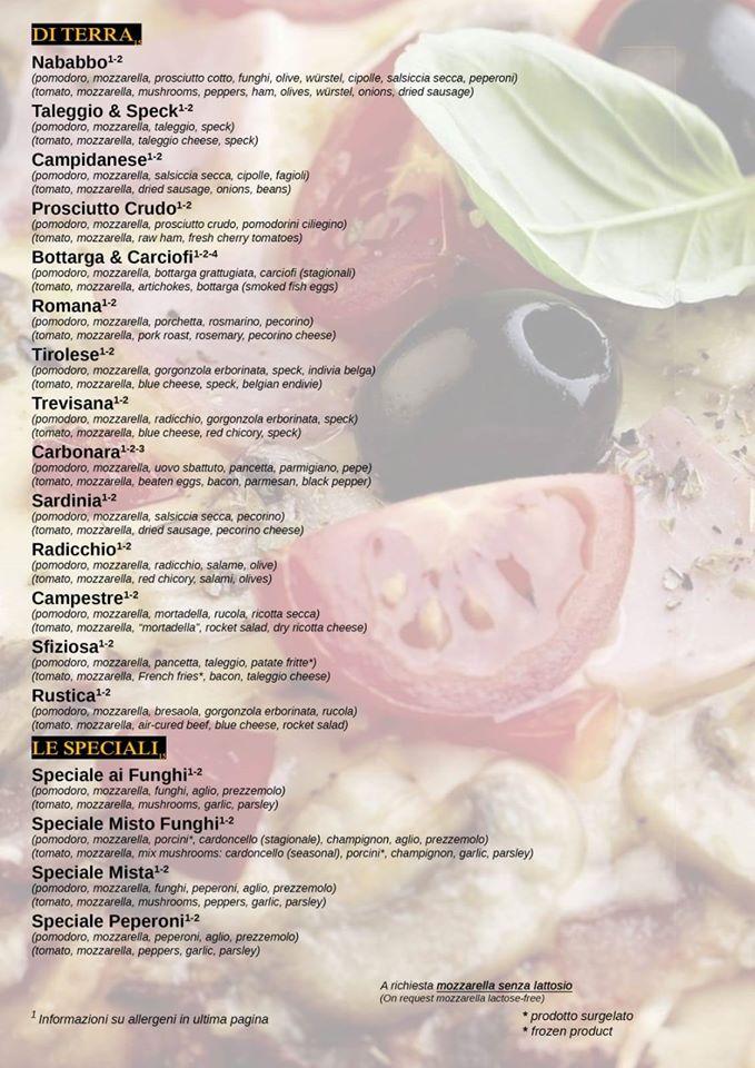 Menu at Nababbo's Pizza pizzeria, Oristano, Via Martiri di Belfiore