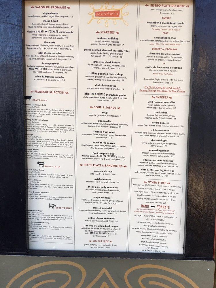 Menu at the girl & the fig pub & bar, Sonoma