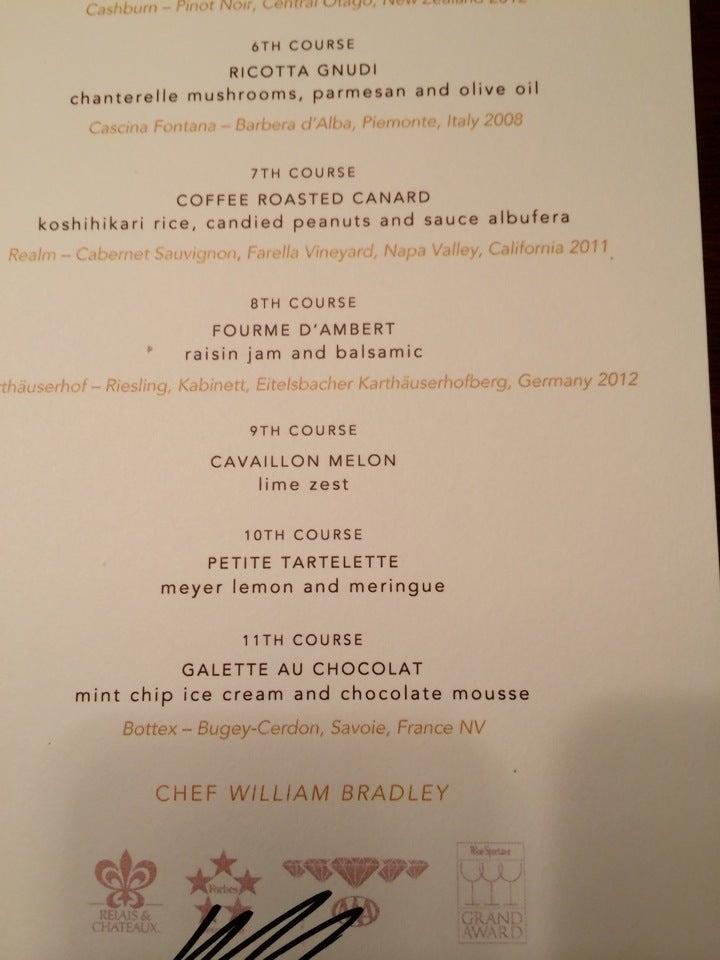 Menu at ADDISON restaurant, San Diego